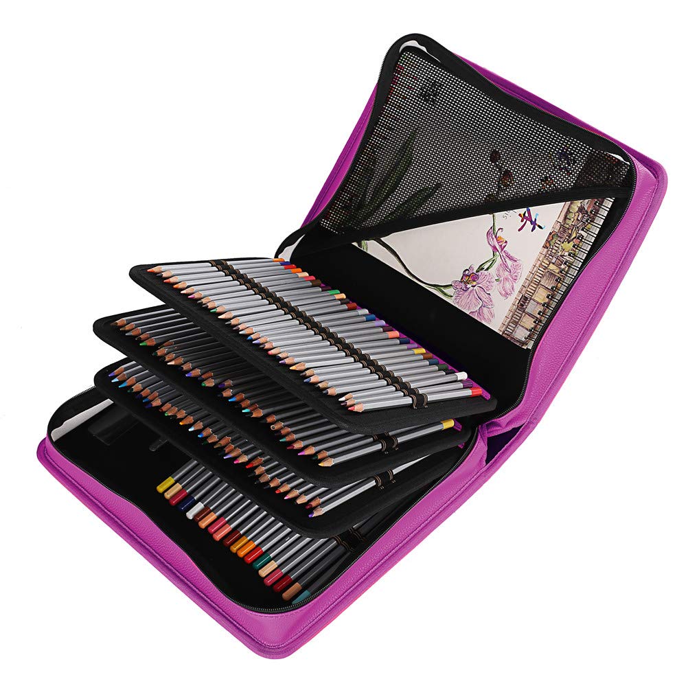 Shulaner 180 Slots Pencil Case Leaves Print Colored Pencils Holder Large Capacity Portable Pencil Bag Organizer (Purple, 180)