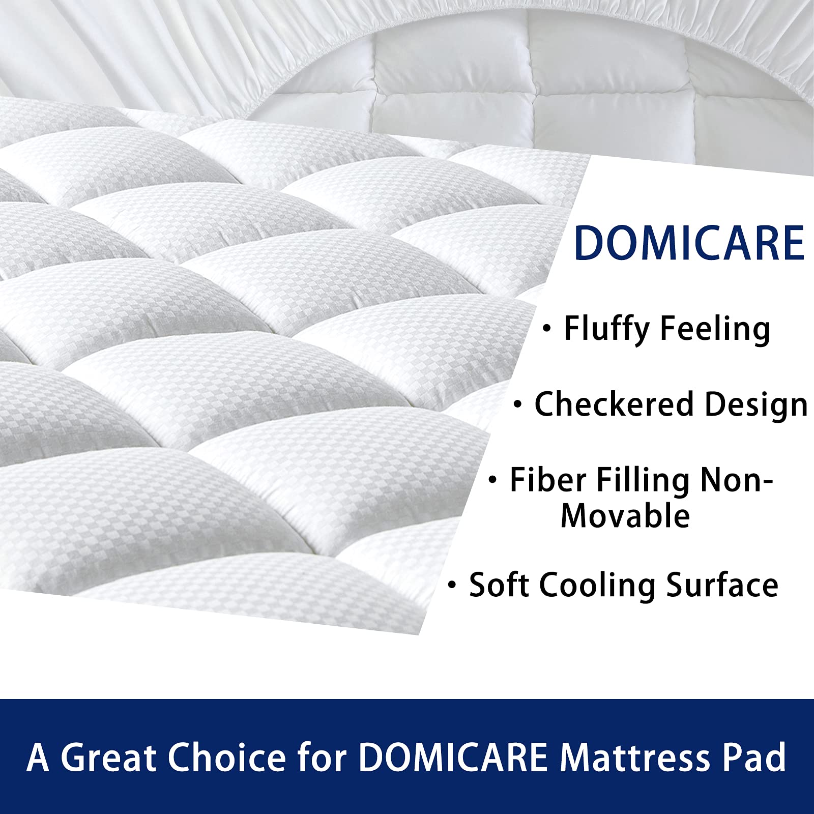 DOMICARE King Size Mattress Pad Cover Quilted Fitted Mattress Protector with Deep Pocket (8-21Inch), Cooling Mattress Topper Pillow Top-White