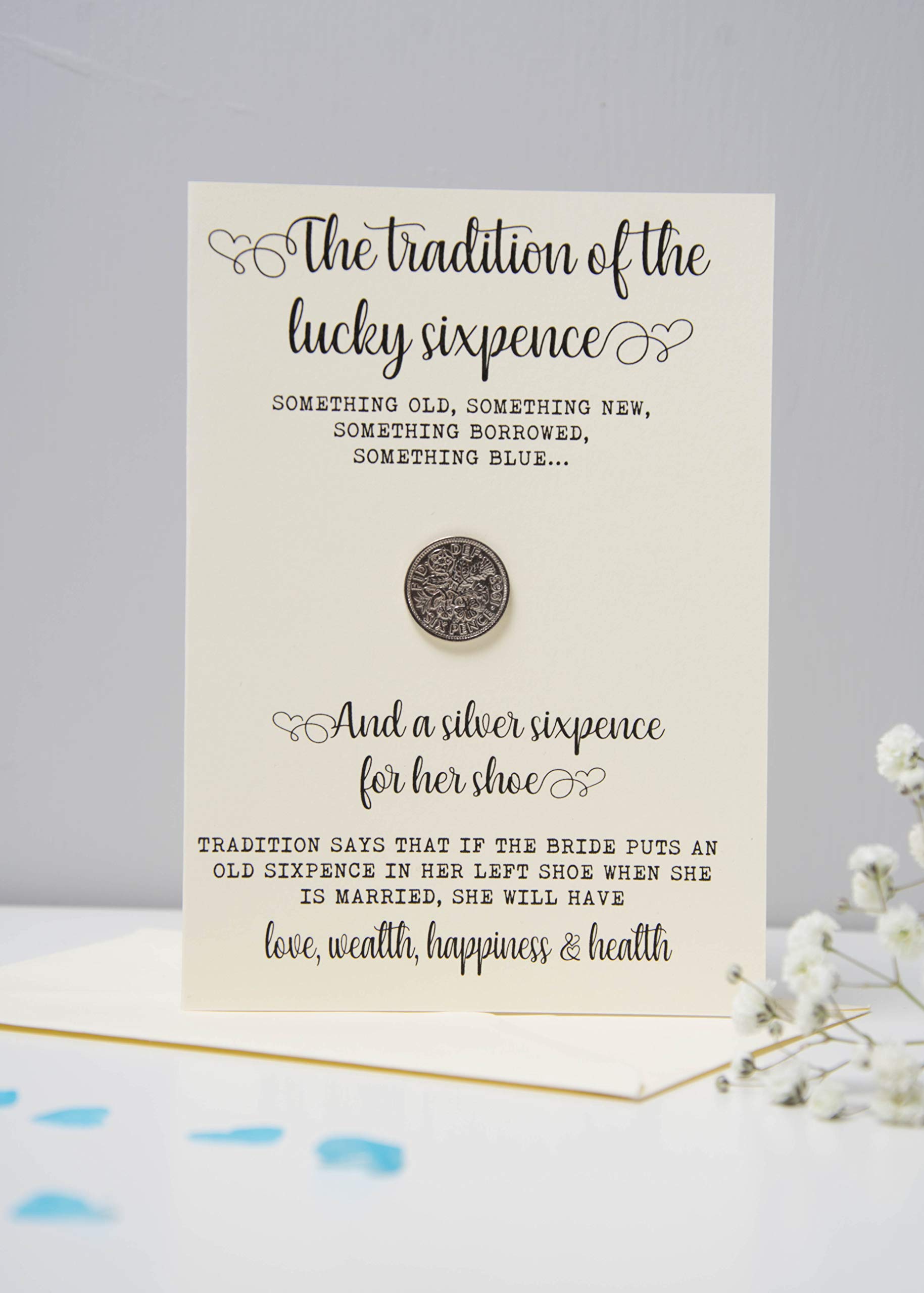 Bride's Sixpence Coin and Card | Sixpence Tradition | Something Old, Something New, Something Borrowed, Something Blue, and a Sixpence for Her Shoe - Wedding Gift for Bride to be - Bride Card