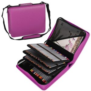 shulaner 180 slots pencil case leaves print colored pencils holder large capacity portable pencil bag organizer (purple, 180)