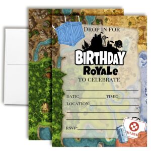 fort battle video gaming birthday party invitations, 20 5x7 fill in cards with twenty white envelopes by amandacreation video gaming party supplies