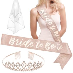 xo, fetti bachelorette party decorations rose gold glitter kit - bridal shower supplies | bride to be sash, tiara, veil + bride tribe tattoos