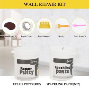 fowong Drywall Repair Kit, Spackle Wall Repair Putty & Paint White, Wall Patch Repair Kit to Fix Wall Holes and Creak Damage with Putty (8oz) and Spackling Paste(7oz), Easy to Solve Wall Problem