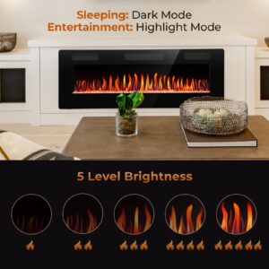 R.W.FLAME 36" Recessed and Wall Mounted Electric Fireplace, 5100BTU Thin Electric Fireplace Heater with Low Noise, Fit for 2 x 4 and 2 x 6 Stud, Remote Control, Adjustable Flame Color and Brightness.