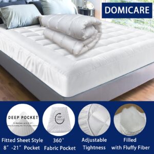 DOMICARE King Size Mattress Pad Cover Quilted Fitted Mattress Protector with Deep Pocket (8-21Inch), Cooling Mattress Topper Pillow Top-White