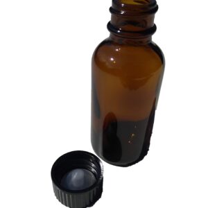 Dropper Stop® 1oz Amber Glass Boston Round Bottles (30mL) with Polycone Caps - Pack of 99