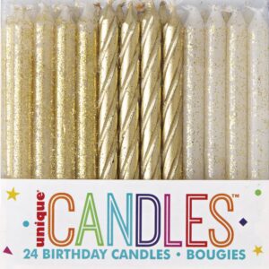 Dazzling Glitter & Gold Spiral Birthday Candles - 24ct Assorted Pack - Premium Quality, Long-Lasting & Elegant Design - Ideal for All Occasions