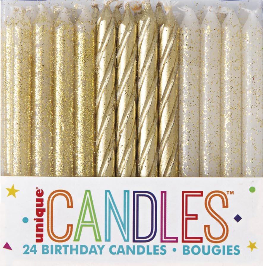 Dazzling Glitter & Gold Spiral Birthday Candles - 24ct Assorted Pack - Premium Quality, Long-Lasting & Elegant Design - Ideal for All Occasions