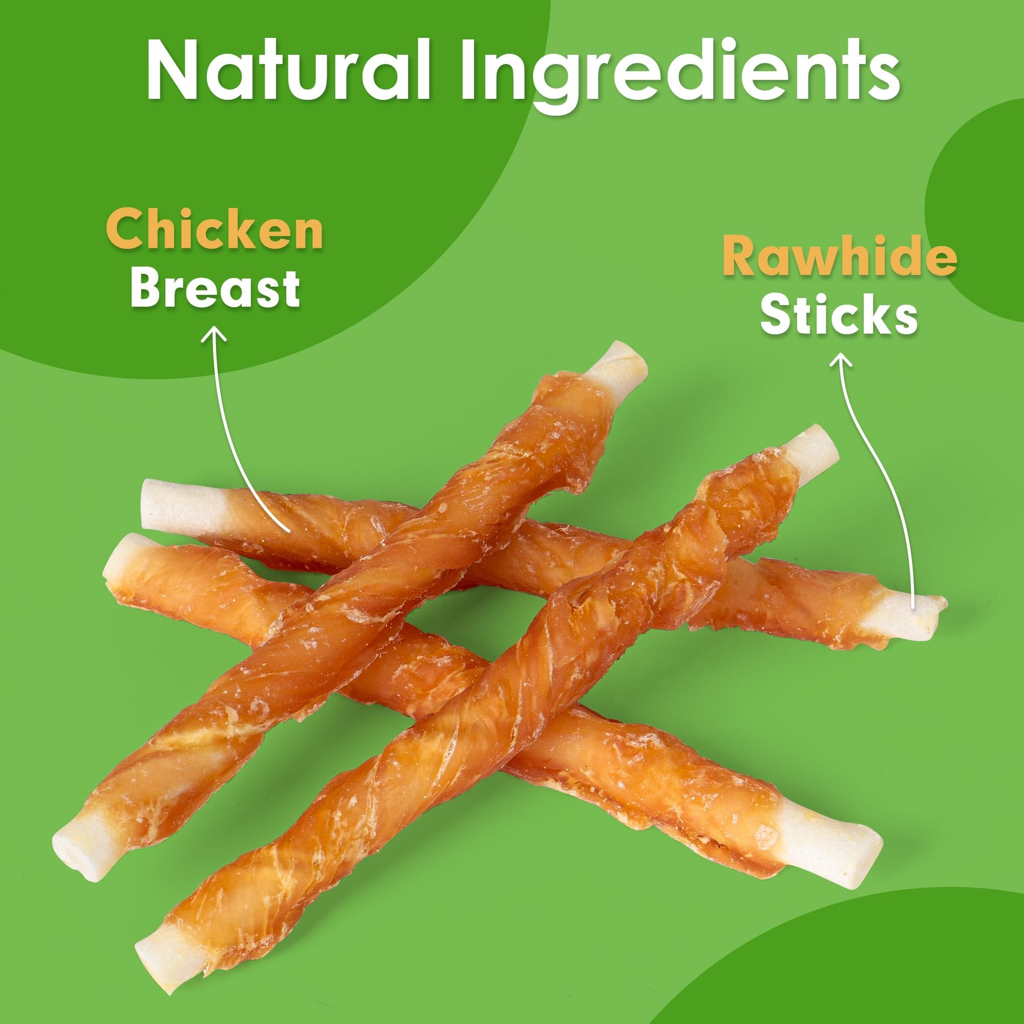 MON2SUN Dog Treats, 5 Inch Rawhide Twist Chicken Hide Sticks, Suitable for Puppy and Small Dogs, 5 Inch (Chicken, Pack of 25)