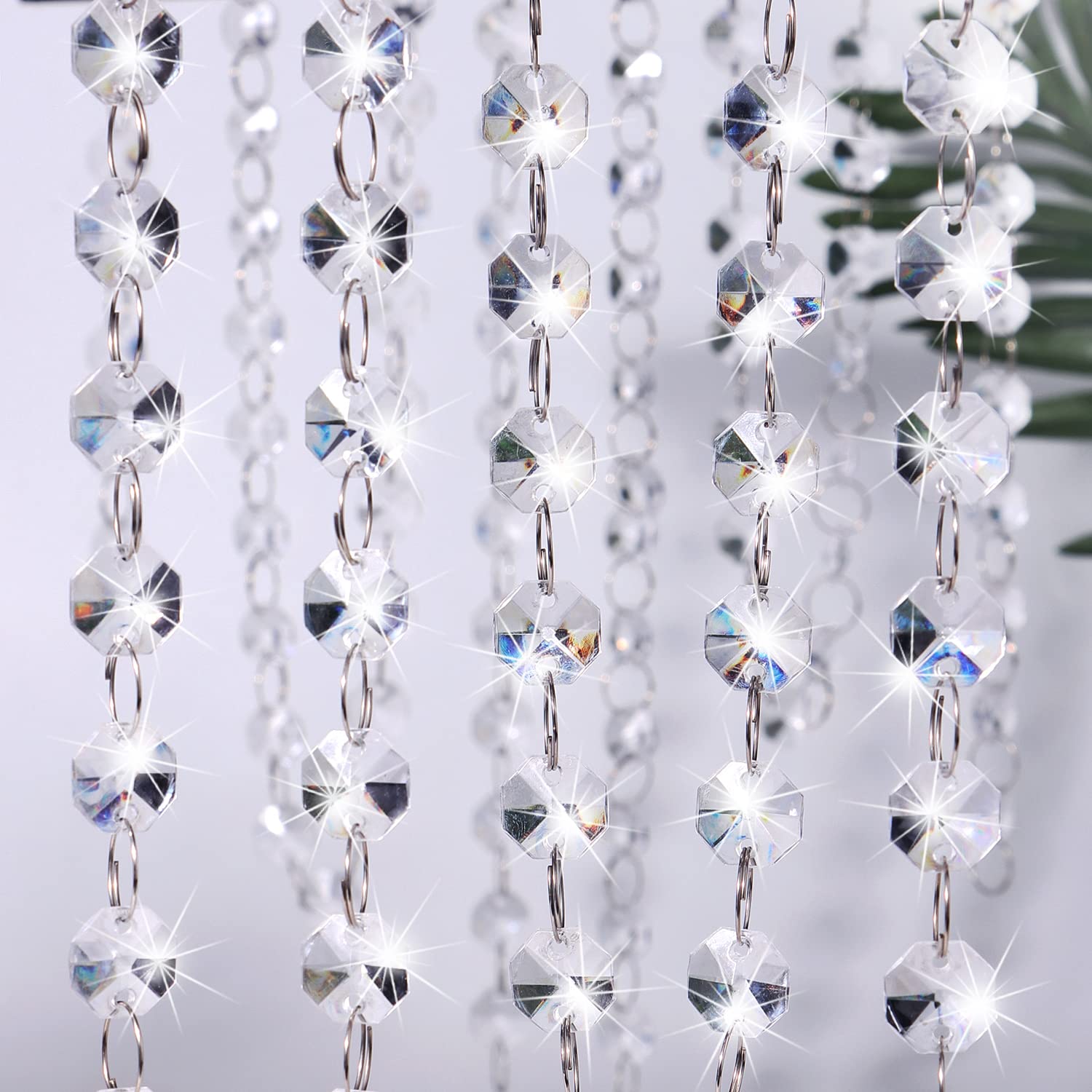 JIAKAI 16.5 Feet Hanging Clear 14mm Daimond Acrylic Crystal Garland for Manzanita Tree Centerpiece, Chandelier Bead Lamp Chain, Christmas/Wedding Party Decoration and DIY Craft Jewelry Decoration