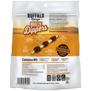 Buffalo Range Rawhide Dog Treats | Healthy, Grass-Fed Buffalo Jerky Raw Hide Chews | Hickory Smoked Flavor | Jerky Kabob with Bullypiece | 12 Count