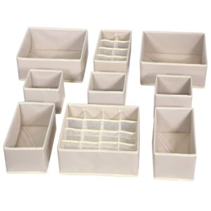 tenabort 9 pack foldable drawer organizer dividers cloth storage box closet dresser organizer cube fabric containers basket bins for underwear bras socks panties lingeries nursery baby clothes beige