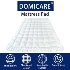 DOMICARE King Size Mattress Pad Cover Quilted Fitted Mattress Protector with Deep Pocket (8-21Inch), Cooling Mattress Topper Pillow Top-White