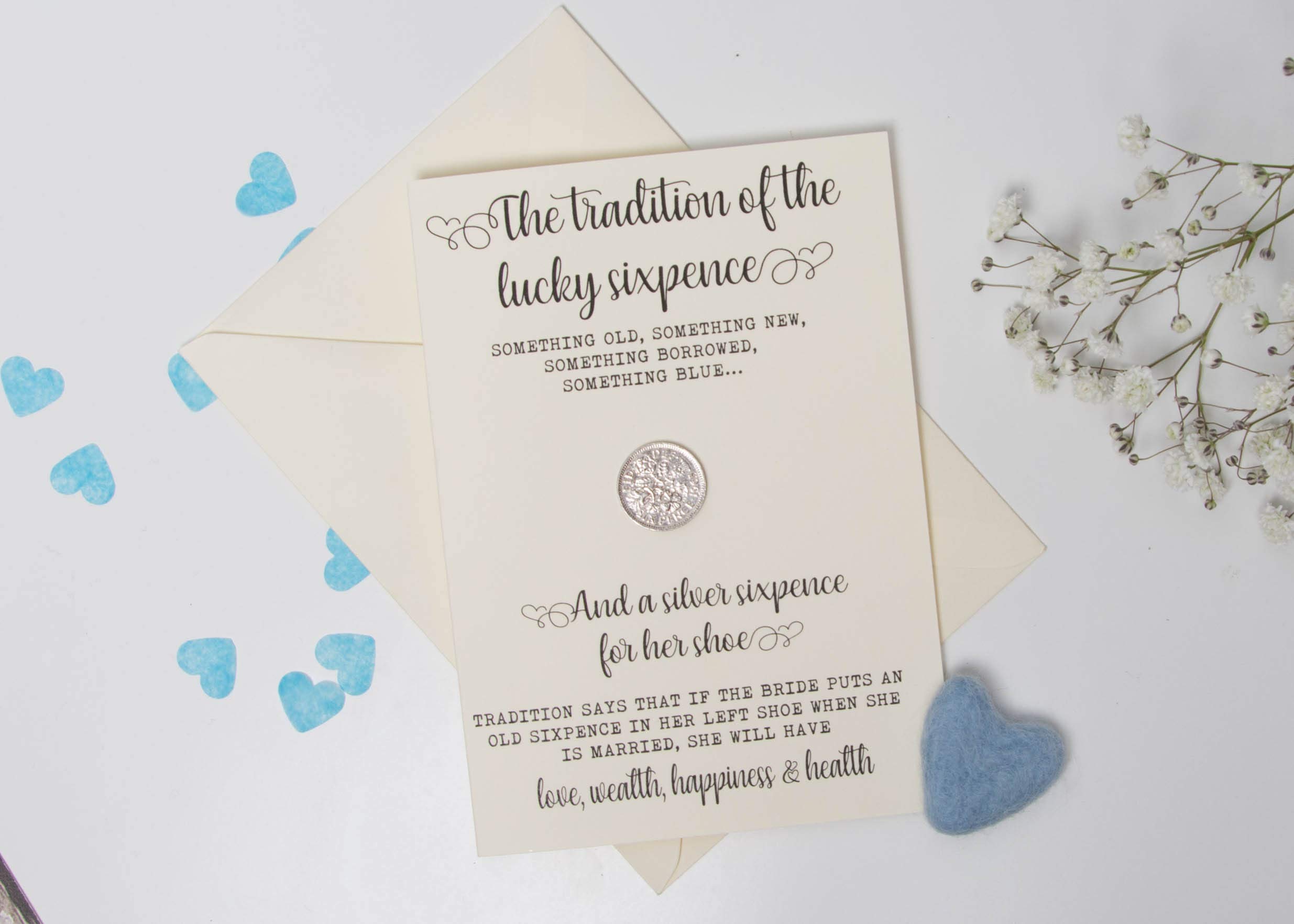 Bride's Sixpence Coin and Card | Sixpence Tradition | Something Old, Something New, Something Borrowed, Something Blue, and a Sixpence for Her Shoe - Wedding Gift for Bride to be - Bride Card