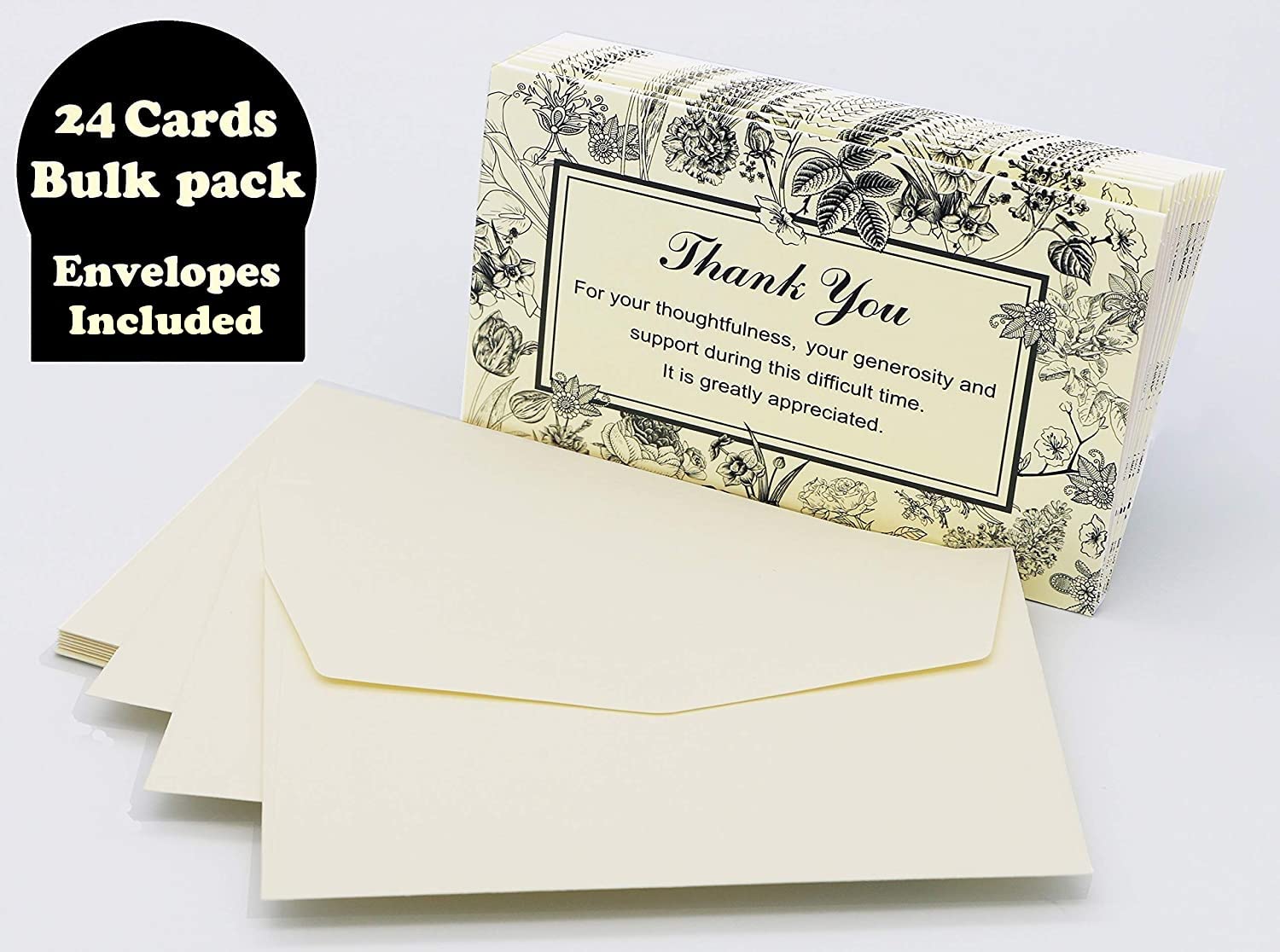 SUPREME IMPRESSION Funeral Thank you Cards with Envelopes - 24 Pack Sympathy Note Cardset - All Cards are Blank Inside For Photo or Personalized Message to Friends & Family