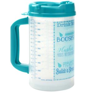 Drink Water Hospital Cup with Lid and Straw, Water Cup with Straw and Lid, Hospital Water Bottle with Straw and Handle, 32 Ounce Cup with Handle and Straw, 32 oz Insulated Mug, Drinking Cups, Teal Lid