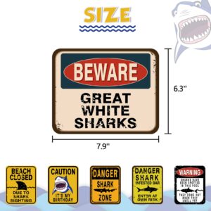 WERNNSAI Shark Zone Party Decorations - 6 PCS Size 8'' Funny Party Wall Decor Signs for Boys Kids Birthday Party Ocean Shark Theme Party Supplies