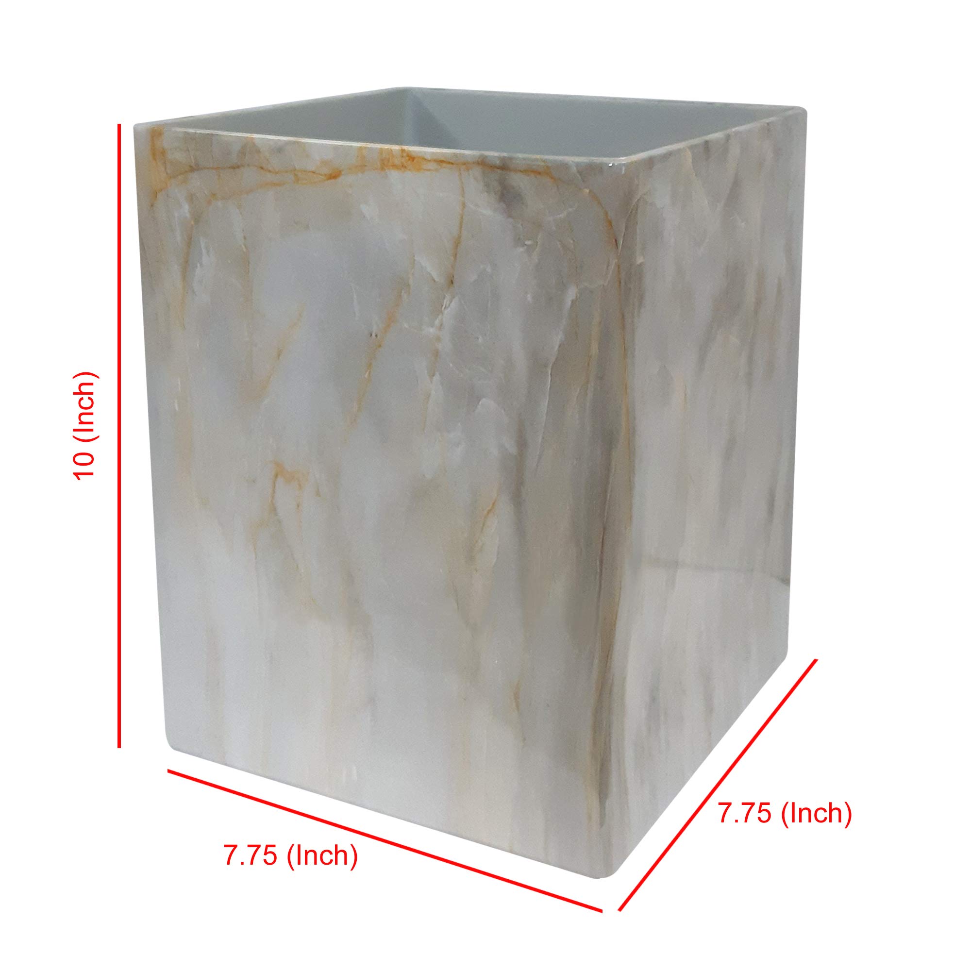 nu steel Stone Hedge Resin Decorative Small Trash Can Wastebasket, Garbage Container Bin for Bathrooms, Powder Rooms, Kitchens, Home Offices, Marble