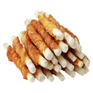 mon2sun dog treats, 5 inch rawhide twist chicken hide sticks, suitable for puppy and small dogs, 5 inch (chicken, pack of 25)