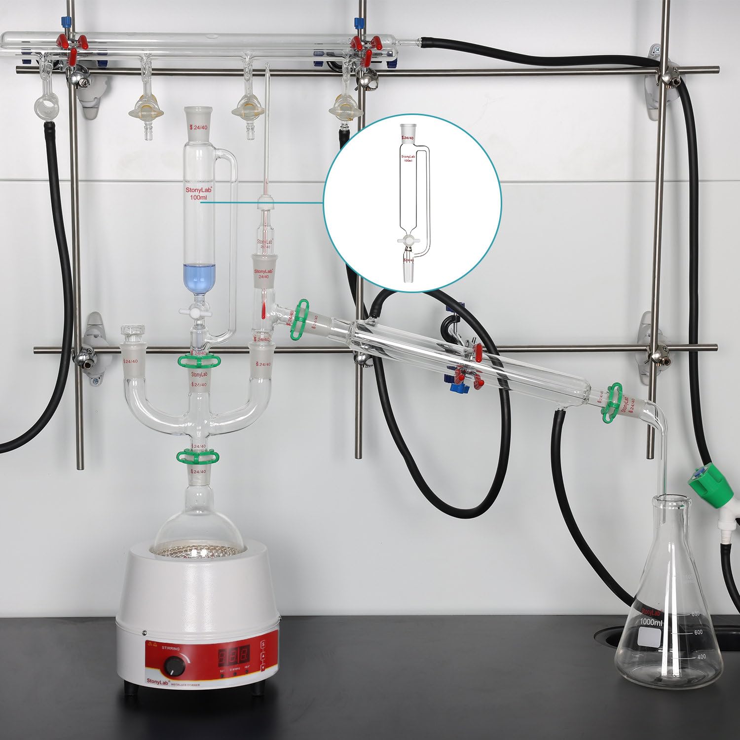 stonylab 500ml Pressure Equalizing Addition Funnel, Borosilicate Glass Dropping Funnel 24/40 Joint with PTFE Stopcock for Laboratory, 500ml