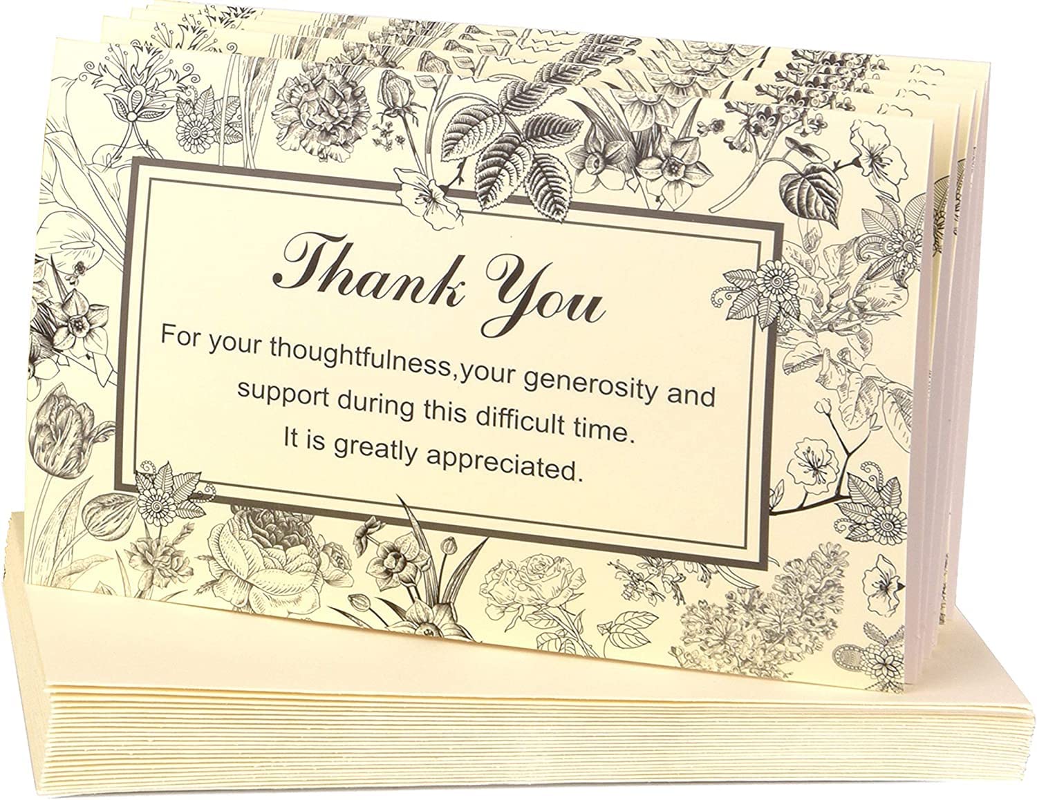 SUPREME IMPRESSION Funeral Thank you Cards with Envelopes - 24 Pack Sympathy Note Cardset - All Cards are Blank Inside For Photo or Personalized Message to Friends & Family