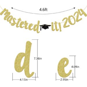 Mastered It 2024 Banner, Graduation Sign, Class of 2024 Congrats Grad Party Decorations Congratulations Assembled Photo Backdrop Supplies (Gold Glitter)