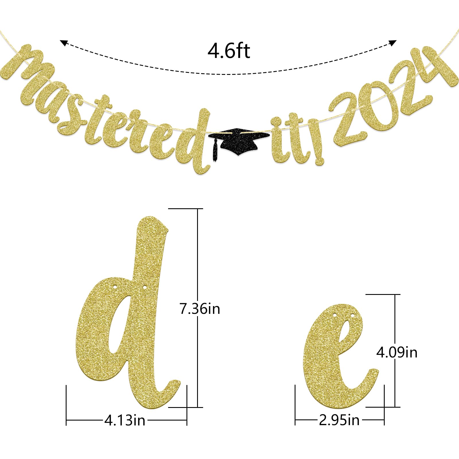 Mastered It 2024 Banner, Graduation Sign, Class of 2024 Congrats Grad Party Decorations Congratulations Assembled Photo Backdrop Supplies (Gold Glitter)