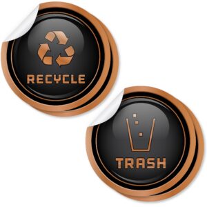 recycle and trash sticker set - 4 pack 5.5" circle - elegant look for trash cans, containers, and garbage bins - laminated uv protected vinyl decal (copper, small)