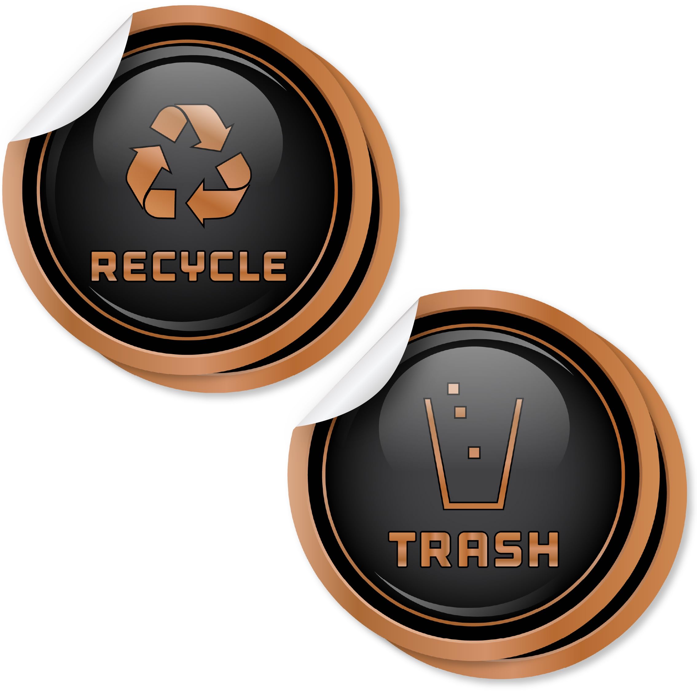 Recycle and Trash Sticker Set - 4 Pack 5.5" Circle - Elegant Look for Trash Cans, Containers, and Garbage Bins - Laminated UV Protected Vinyl Decal (Copper, Small)