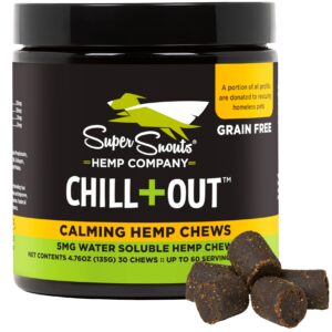 super snouts chill + out– 30 soft chews – calming chews for dogs and cats help maintain your pet’s emotional balance – made in the usa