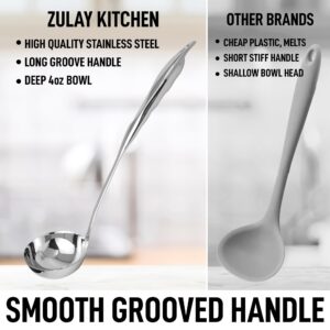 Zulay Kitchen Stainless Steel 13" Soup Ladle - Comfort Grid Steel Ladle with Long Handle and Ample Bowl Capacity Perfect for Stirring, Serving Soups and More - Heavy-Duty Metal Ladle