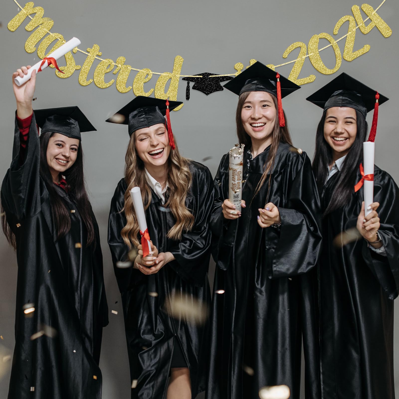 Mastered It 2024 Banner, Graduation Sign, Class of 2024 Congrats Grad Party Decorations Congratulations Assembled Photo Backdrop Supplies (Gold Glitter)