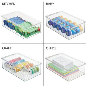 mDesign Plastic Playroom/Game Organizer Box Containers with Hinged Lid for Shelves or Cubbies, Holds Toys, Building Blocks, Puzzles, Markers, Controllers, or Crayons, Ligne Collection, 8 Pack, Clear