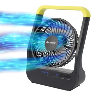 gazeled battery powered fan, super long lasting battery powered fans for camping, portable d-cell desk fan with timer, 3 speeds, whisper quiet, 180° rotation, for office,bedroom,outdoor, 5''