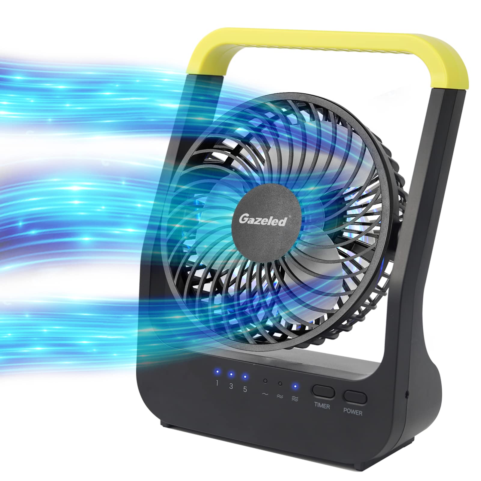 Gazeled Battery Powered Fan, Super Long Lasting Battery Powered Fans for Camping, Portable D-Cell Desk Fan with Timer, 3 Speeds, Whisper Quiet, 180° Rotation, for Office,Bedroom,Outdoor, 5''