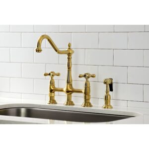 Kingston Brass KS1277AXBS Heritage 8-Inch Kitchen Faucet with Brass Sprayer, Brushed Brass