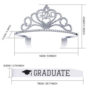 Chinco 2024 Graduation Party Supplies Kits, Glittered Metal Graduation Princess Grad Crown Tiara and Graduated Sash, Ideal Gifts for Graduation Party Decorations Grad Decor Favors (White)