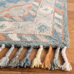 SAFAVIEH Aspen Collection Area Rug - 10' x 14', Blue & Rust, Handmade Boho Braided Tassel Wool, Ideal for High Traffic Areas in Living Room, Bedroom (APN123A)