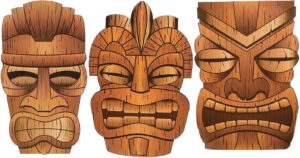 fun express jumbo tiki cardboard cutout - transform any space with set of 3 pieces jumbo tiki cutouts - create unforgettable memories and enjoy long-lasting tropical fun - effortless luau decor