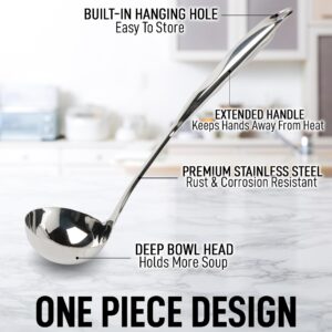 Zulay Kitchen Stainless Steel 13" Soup Ladle - Comfort Grid Steel Ladle with Long Handle and Ample Bowl Capacity Perfect for Stirring, Serving Soups and More - Heavy-Duty Metal Ladle