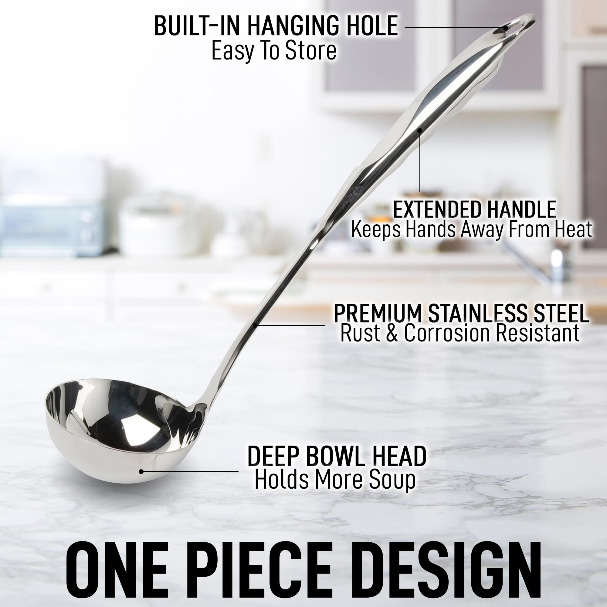 Zulay Kitchen Stainless Steel 13" Soup Ladle - Comfort Grid Steel Ladle with Long Handle and Ample Bowl Capacity Perfect for Stirring, Serving Soups and More - Heavy-Duty Metal Ladle