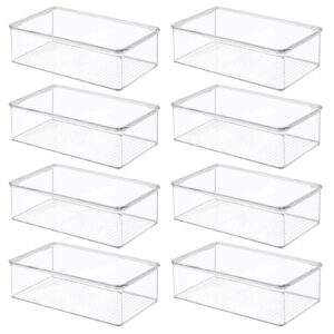 mDesign Plastic Playroom/Game Organizer Box Containers with Hinged Lid for Shelves or Cubbies, Holds Toys, Building Blocks, Puzzles, Markers, Controllers, or Crayons, Ligne Collection, 8 Pack, Clear