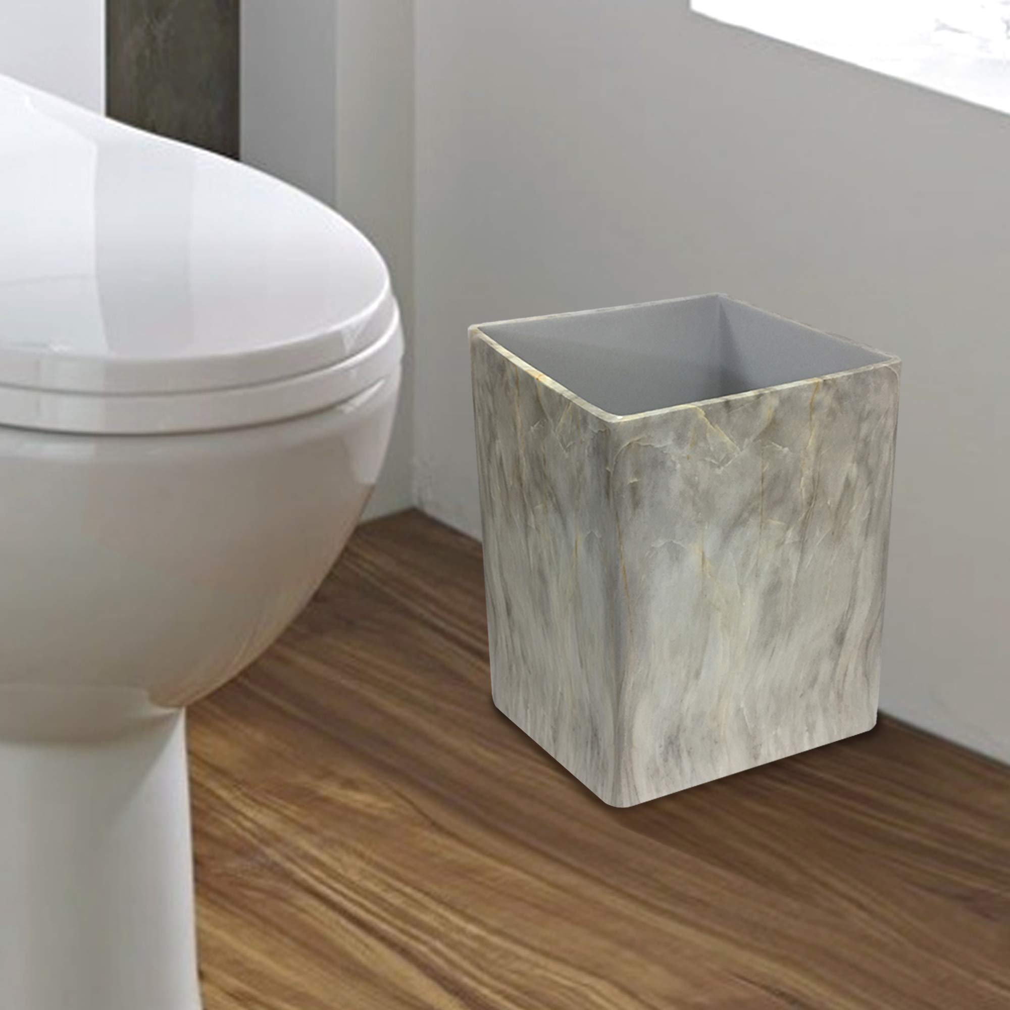 nu steel Stone Hedge Resin Decorative Small Trash Can Wastebasket, Garbage Container Bin for Bathrooms, Powder Rooms, Kitchens, Home Offices, Marble