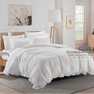 CHESS BED 100% Natural Egyptian Cotton 600 Thread Count 68x90 inch Twin/Twin XL Size White Solid Edge Ruffle Duvet Cover with Button Closure & 2pcs Pillow Case Set