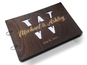 just customized personalized handmade mr mrs wedding guest book for bride and groom wood alternative custom engraved newlywed marriage album (coffee)