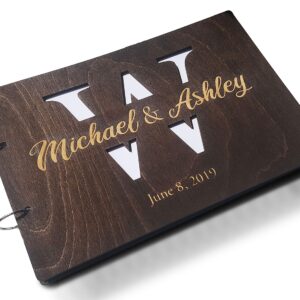 Just Customized Personalized Handmade Mr Mrs Wedding Guest Book for Bride and Groom Wood Alternative Custom Engraved Newlywed Marriage Album (Coffee)