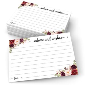 321done advice and wishes cards (50 cards) 4" x 6" red watercolor floral roses for wedding, bridal, retirement, graduation, anniversary - made in usa - white