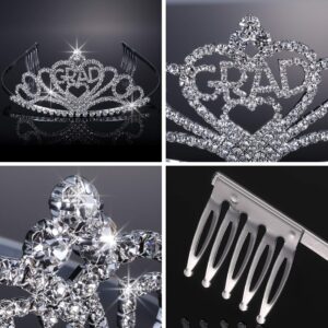 Chinco 2024 Graduation Party Supplies Kits, Glittered Metal Graduation Princess Grad Crown Tiara and Graduated Sash, Ideal Gifts for Graduation Party Decorations Grad Decor Favors (White)