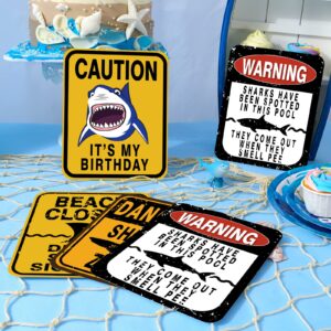 WERNNSAI Shark Zone Party Decorations - 6 PCS Size 8'' Funny Party Wall Decor Signs for Boys Kids Birthday Party Ocean Shark Theme Party Supplies