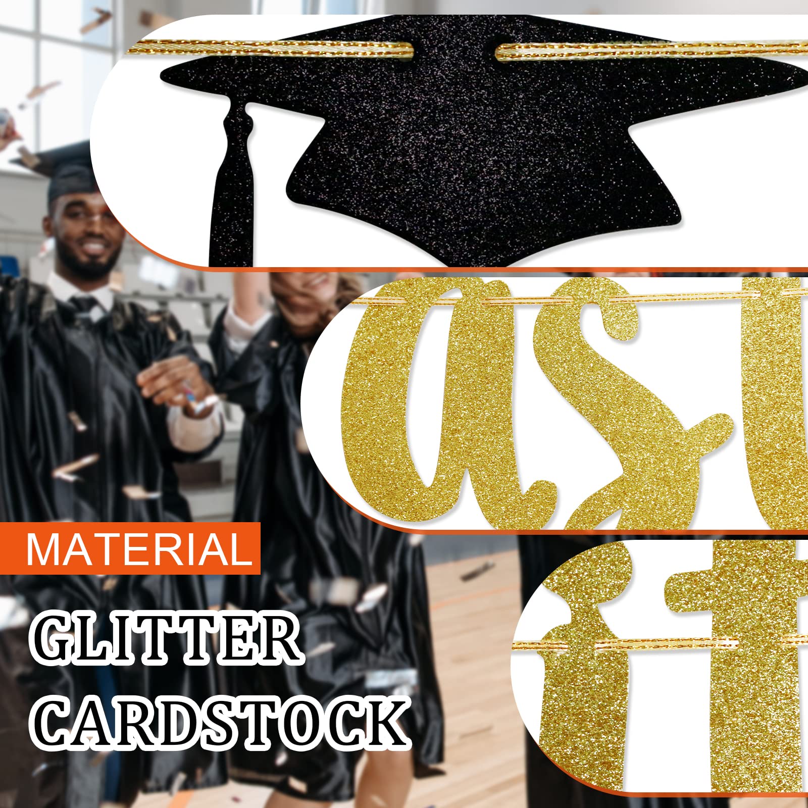 Mastered It 2024 Banner, Graduation Sign, Class of 2024 Congrats Grad Party Decorations Congratulations Assembled Photo Backdrop Supplies (Gold Glitter)